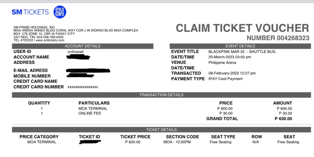BLACKPINK SHUTTLE BUS TICKET(Day 1-MOA), Tickets & Vouchers, Event ...