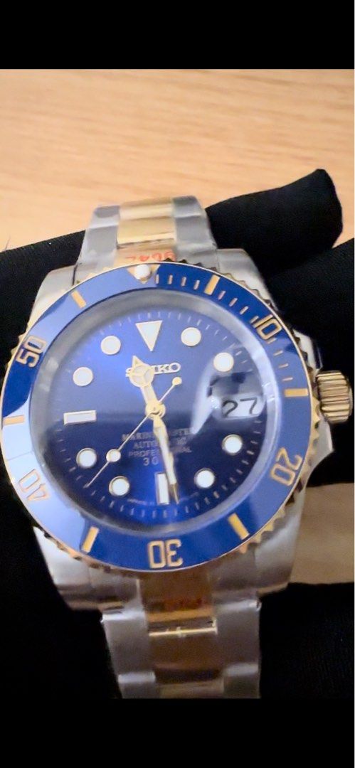 [Handcrafted]Blue Gold Two Tone Seiko Custom Watch Submariner, Luxury ...