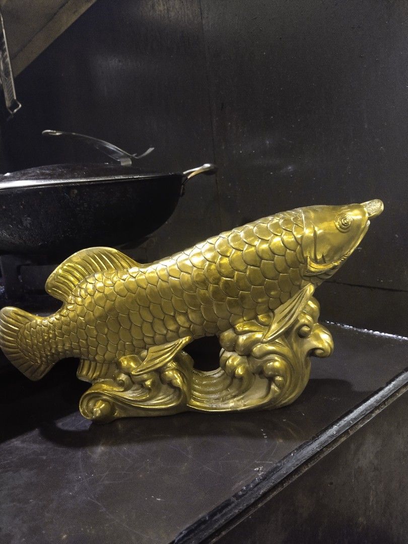 Brass lucky arowana statue display, Hobbies & Toys, Memorabilia ...