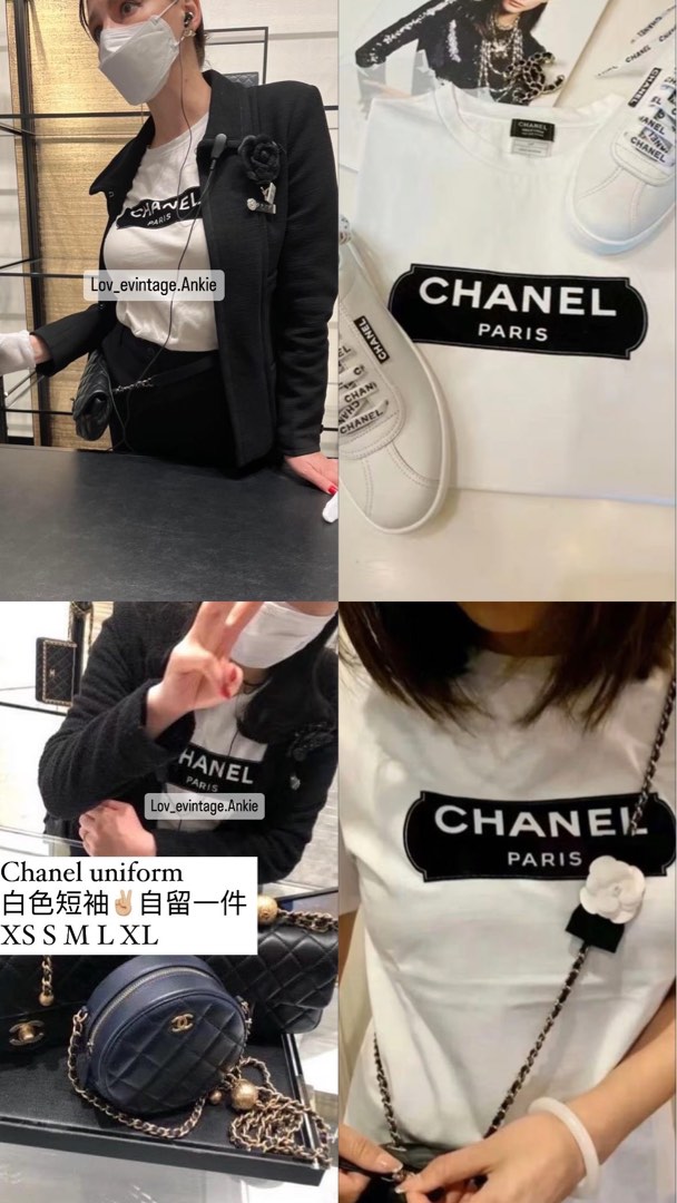 Chanel uniform tee, 名牌, 飾物及配件 - Carousell