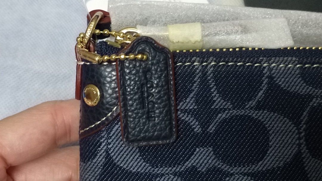 [BRAND NEW] Coach Denim 12cm Signature Monogram Wristlet, Luxury, Bags ...