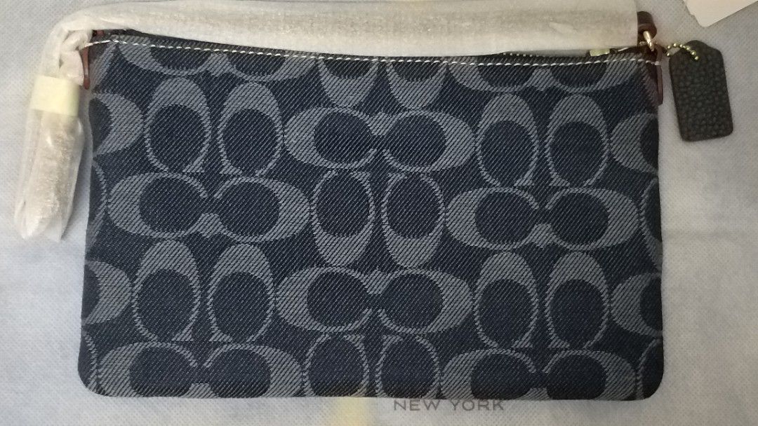 [BRAND NEW] Coach Denim 12cm Signature Monogram Wristlet, Luxury, Bags ...