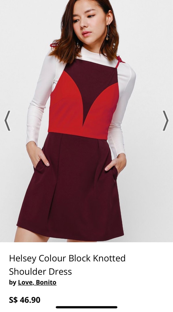 Helsey Colour Block Knotted Shoulder Dress [Love, Bonito], Women's ...