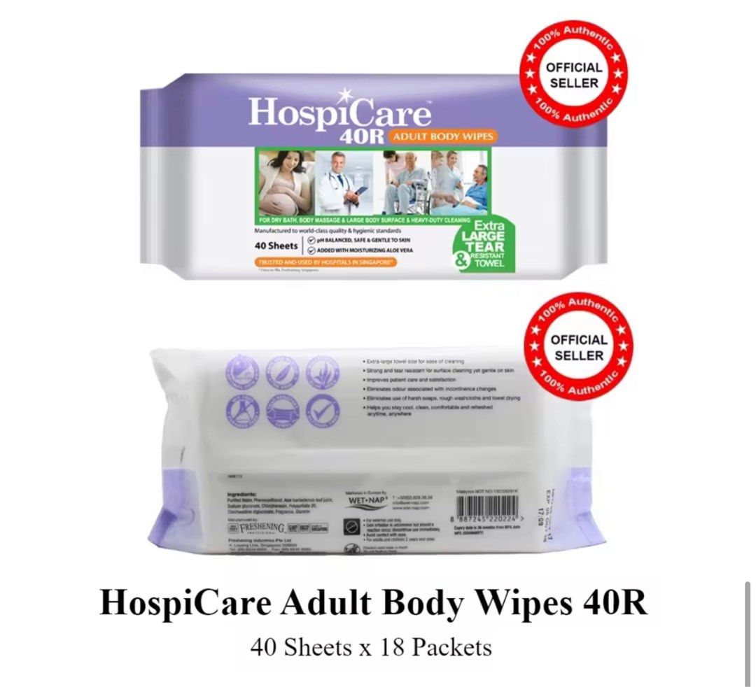Hospicare Adult Body Wipes 40 sheets, Beauty & Personal Care, Sanitary ...