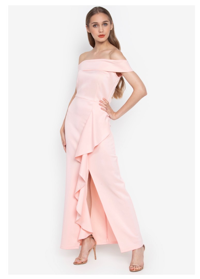 Hug Pink Long Ruffled Gown on Carousell