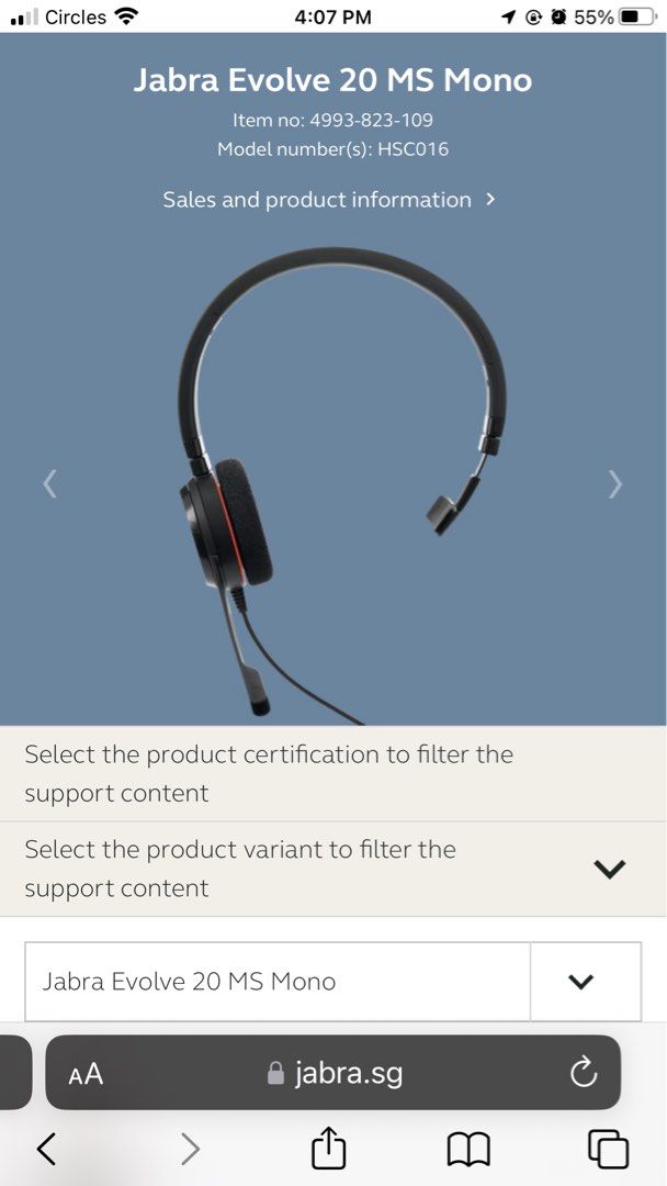 Jabra Evolve 20 SA UC Mono Model: HSC016, Audio, Headphones & Headsets ...