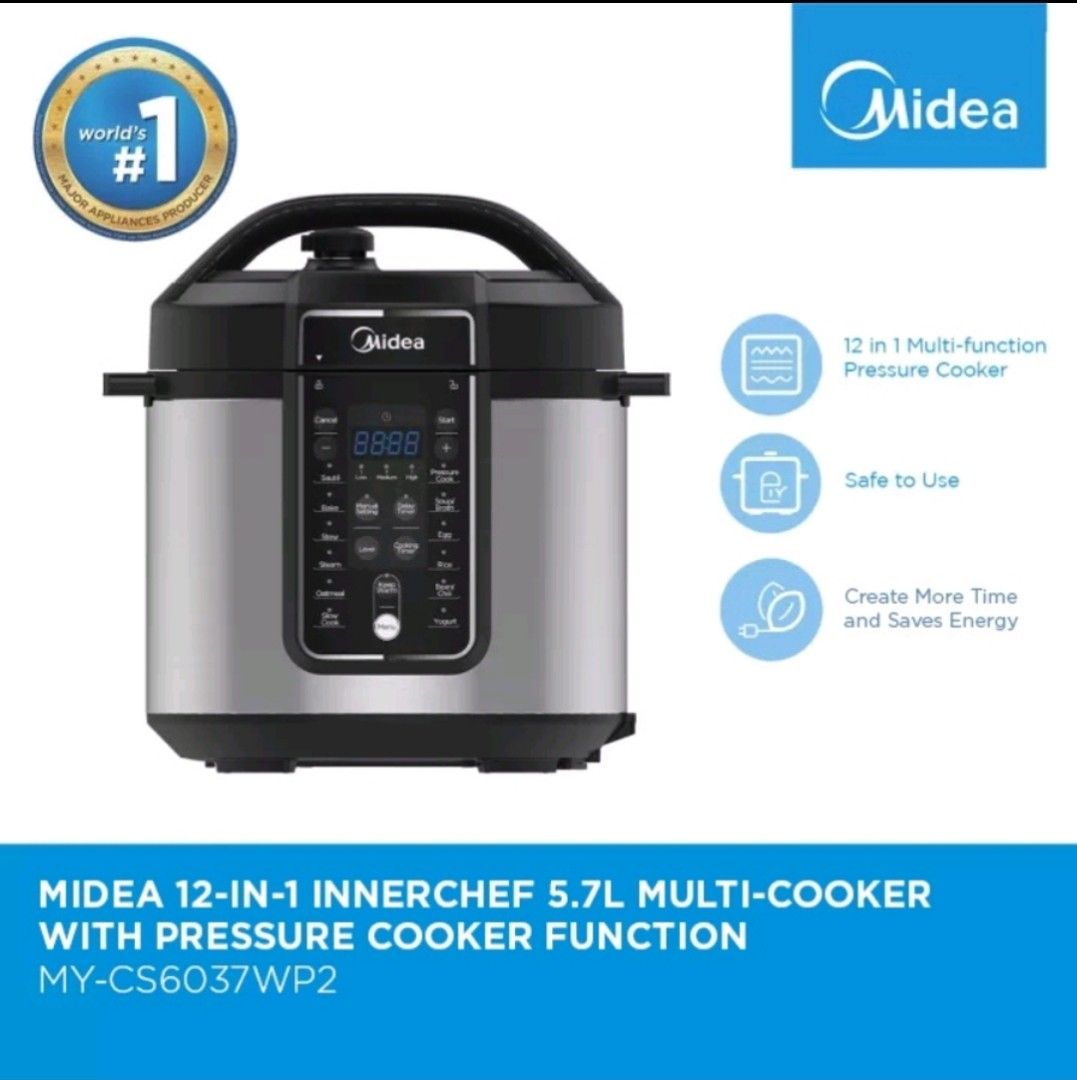 Midea 5.7L Digital 12 in 1 Pressure Cooker MY-CS6037WP2, TV & Home Appliances, Kitchen ...