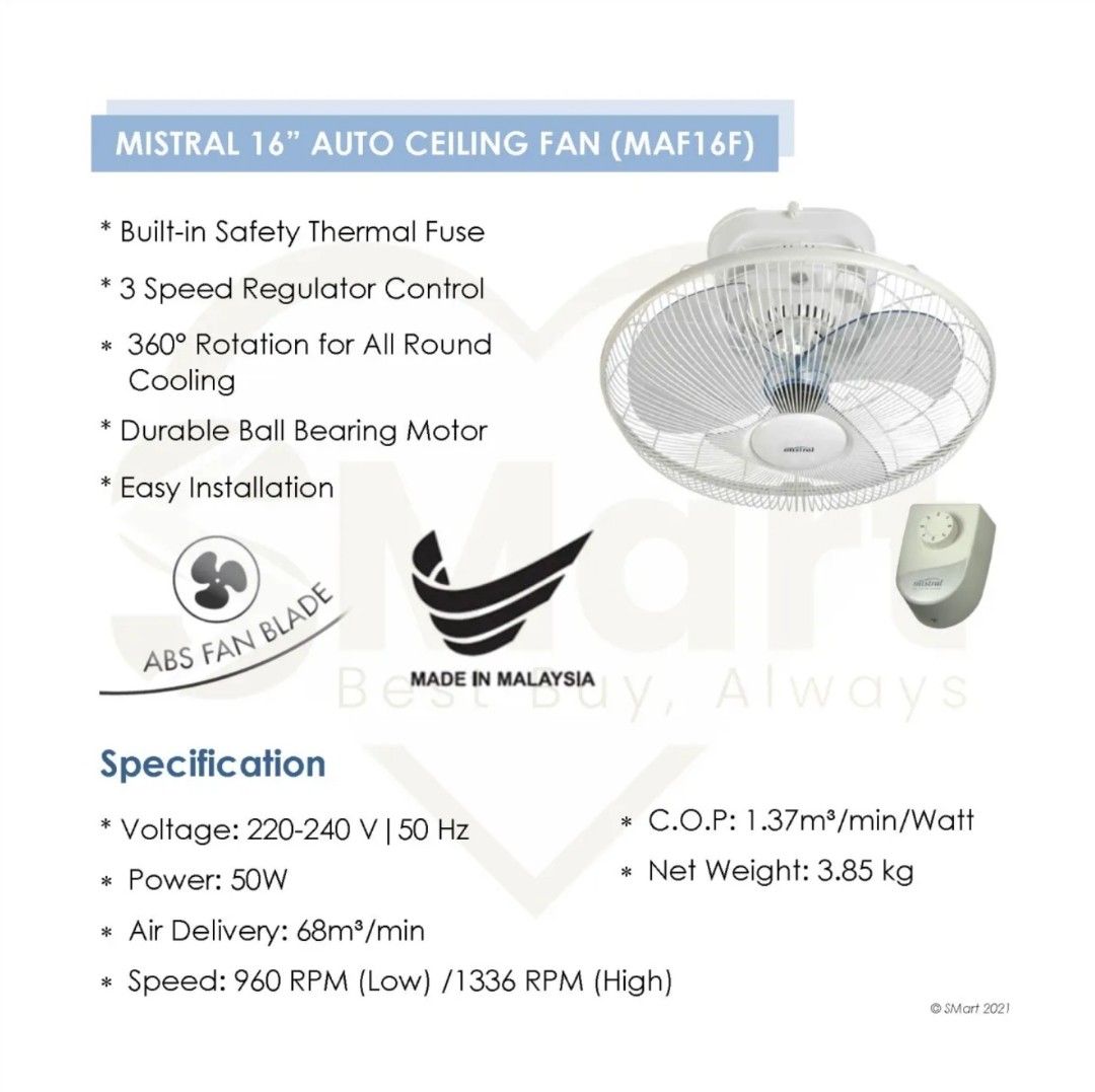 Mistral ceiling Fan MAF 16F, Furniture & Home Living, Lighting & Fans ...