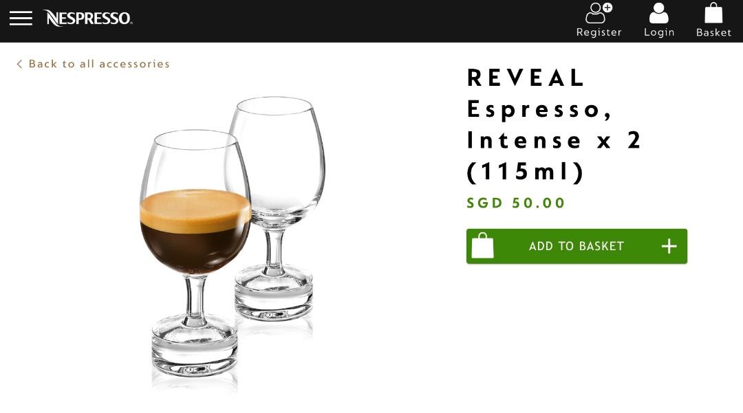 Nespresso Crystal Glass Coffee Cups - REVEAL Espresso, Intense x 2 ...