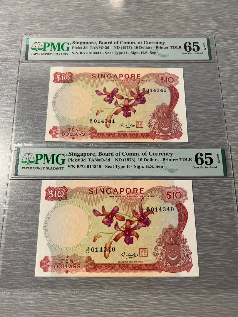 ORCHID SERIES $10 HSS WITH SEAL RUNNING PAIR PMG 65 EPQ GEM ...