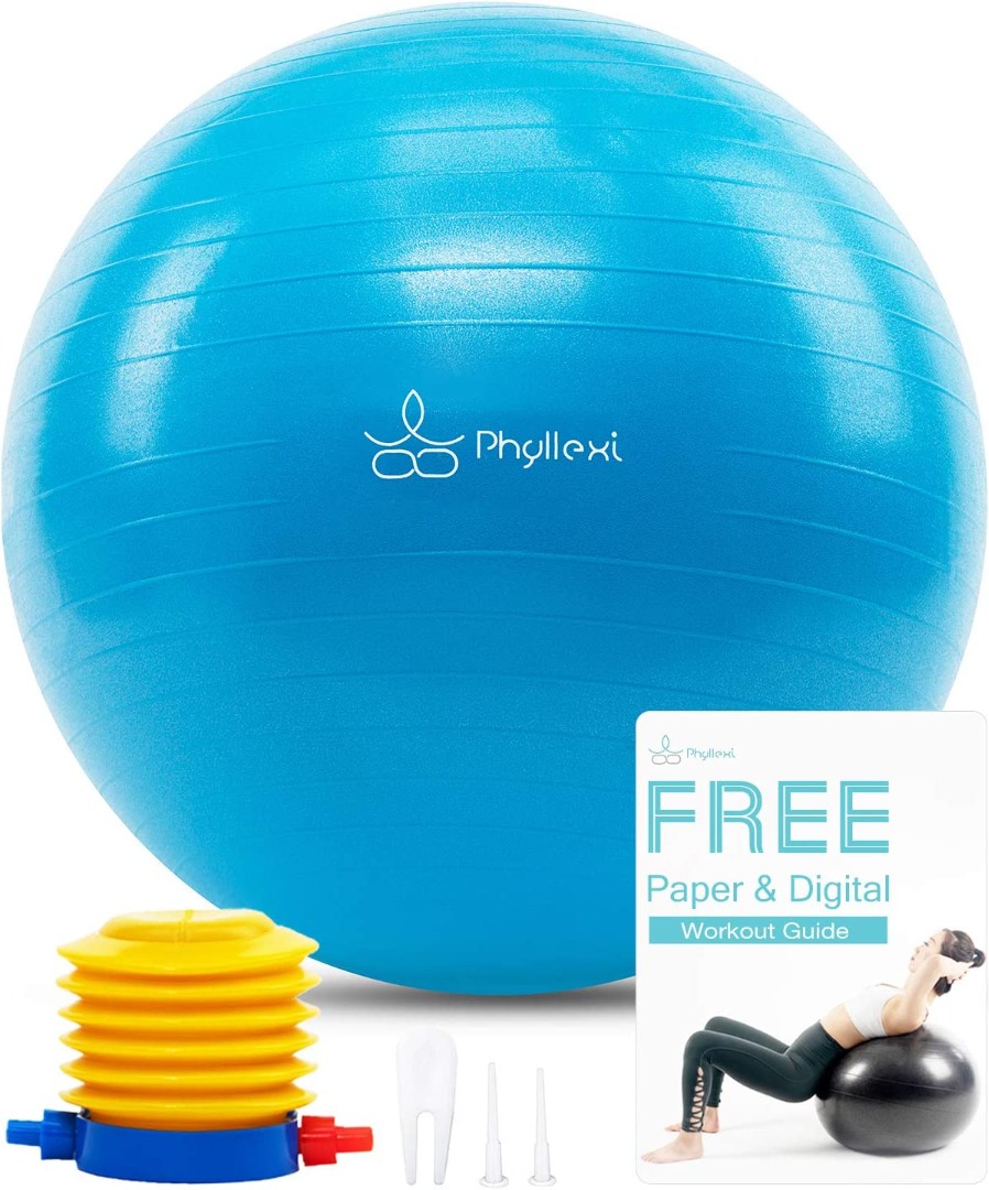 PHYLLEXI Exercise Ball - Pro Grade Anti-Burst Gym Yoga Birthing Ball ...