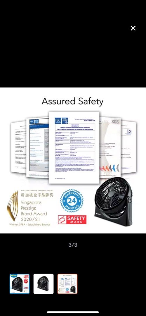Portable Fan PowerPac 9 inch 3 speed, TV & Home Appliances, Other Home ...