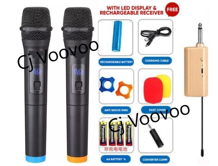 Professional Wireless Dual Microphone UHF with Rechargeable Receiver ...