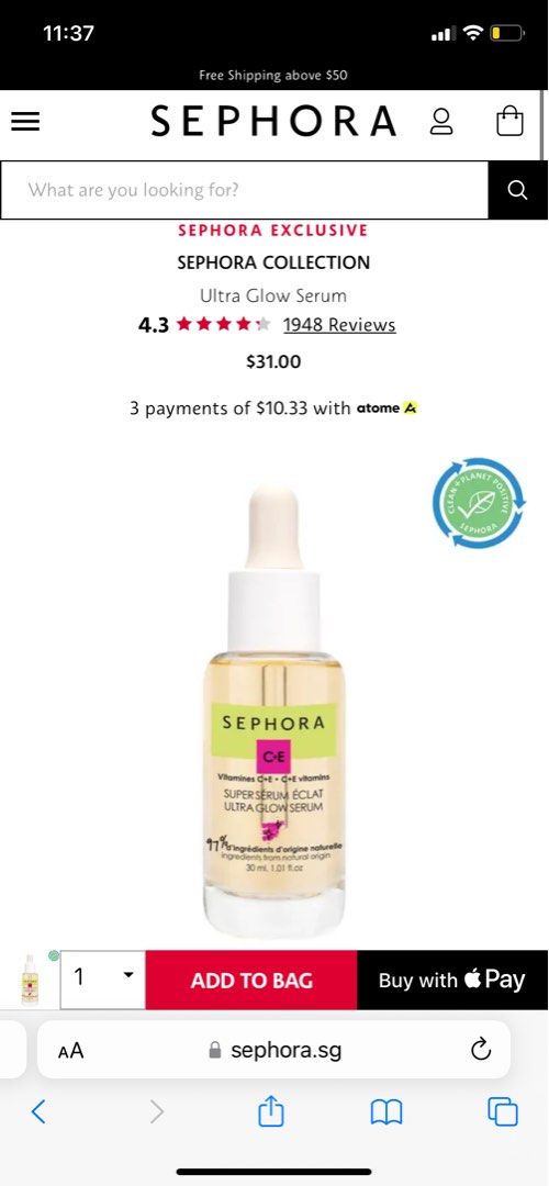 SEPHORA COLLECTION Ultra Glow Serum, Beauty & Personal Care, Face, Face ...