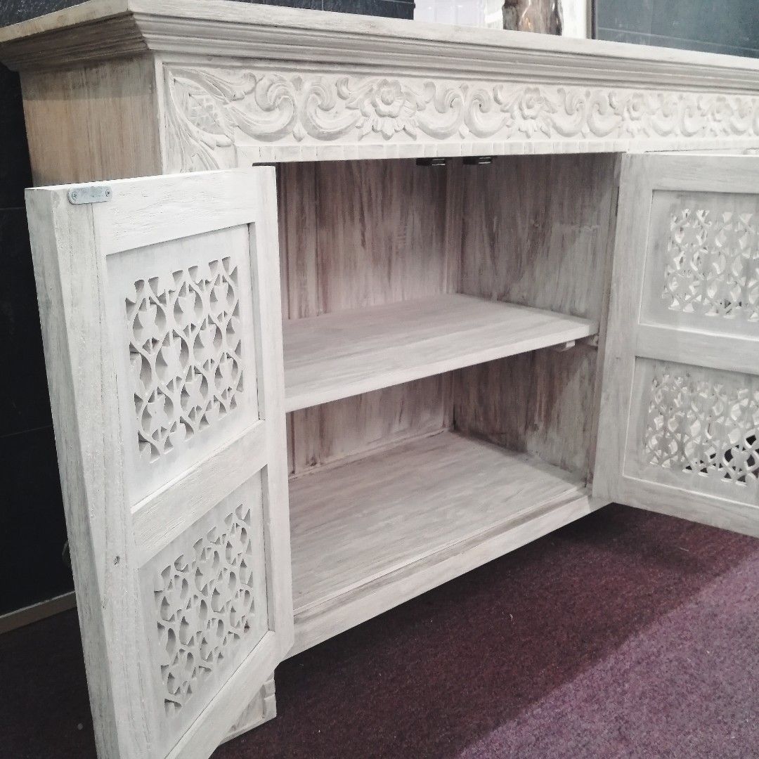 Solid Teak Wooden Balinese Buffet Sideboard 4 Door, Furniture & Home ...