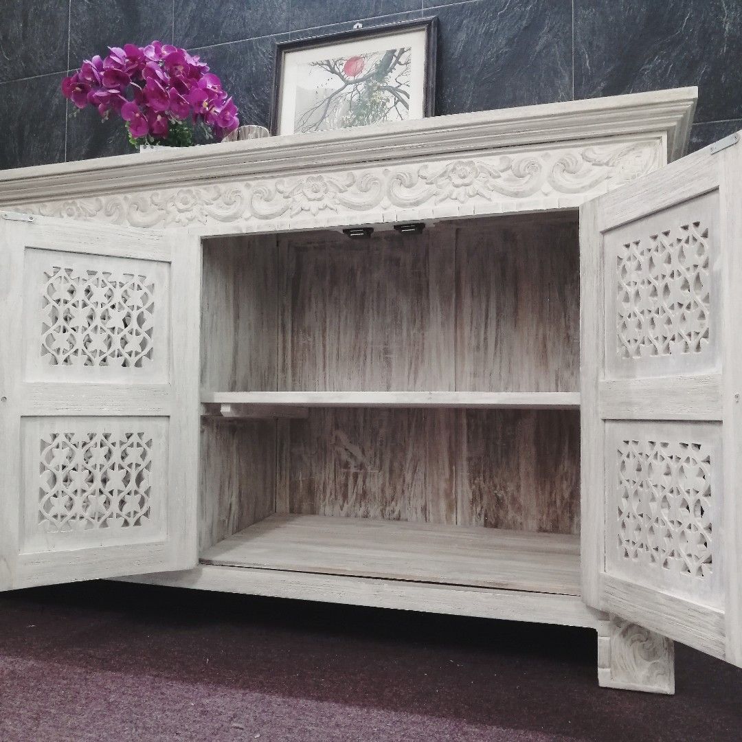 Solid Teak Wooden Balinese Buffet Sideboard 4 Door, Furniture & Home ...