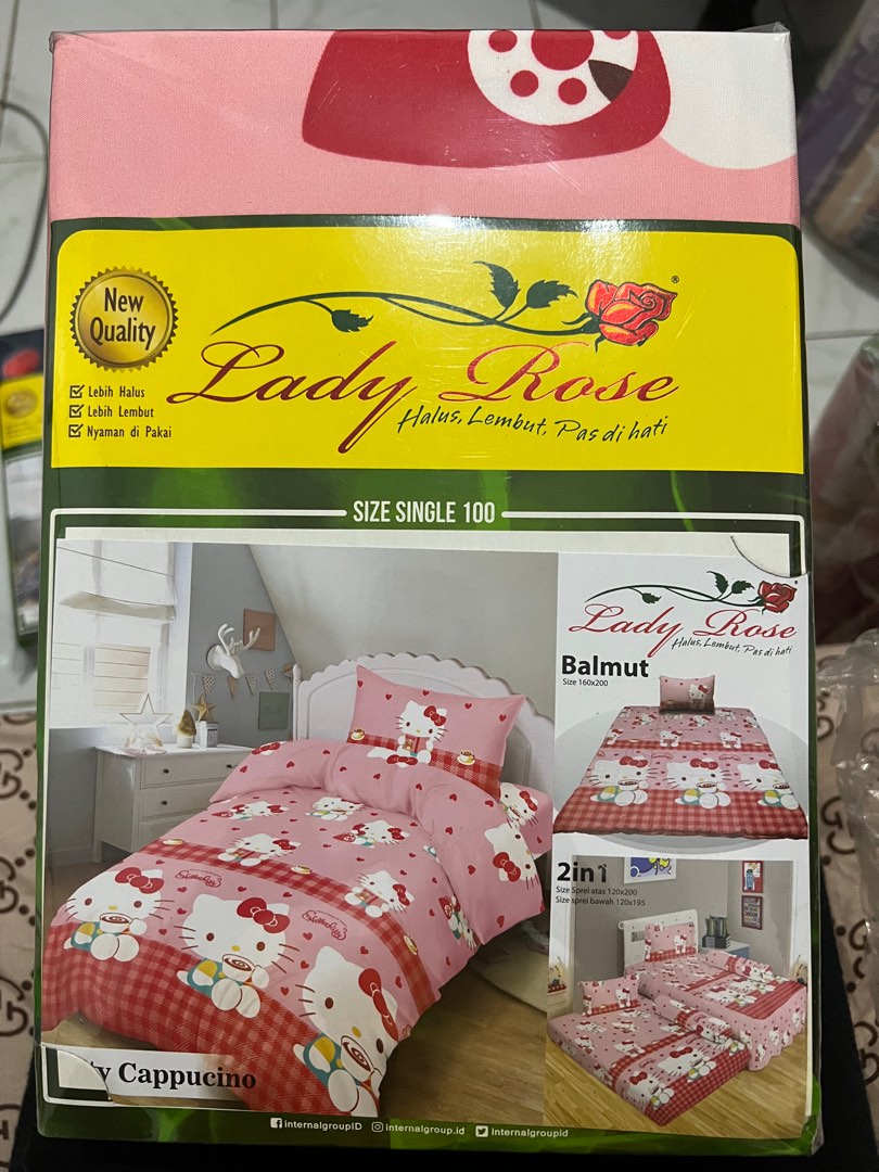 Sprei Lady Rose - kitty cappucino - 100x200cm, Perabotan Rumah di Carousell