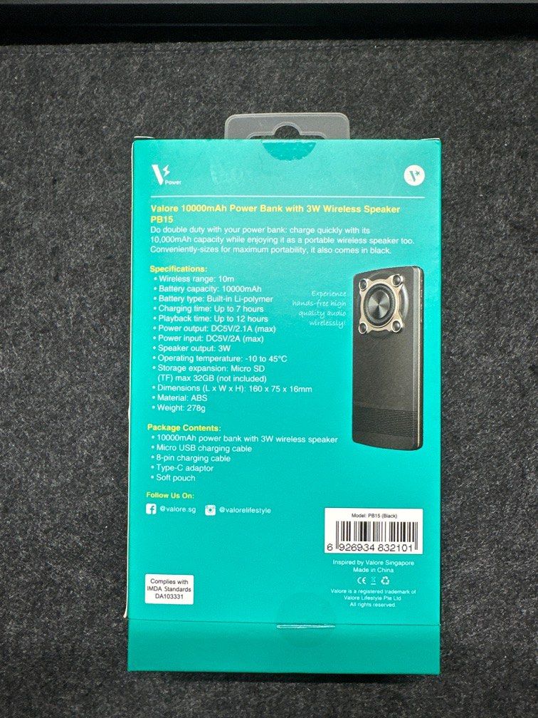 VALORE Power Bank 10000mAh With Wireless Speaker Mobile Phones