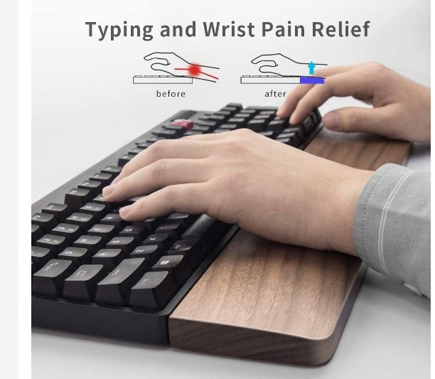 Wooden Wrist Rest for Mechanical Keyboard, Walnut Wood, Ergonomic Palm ...