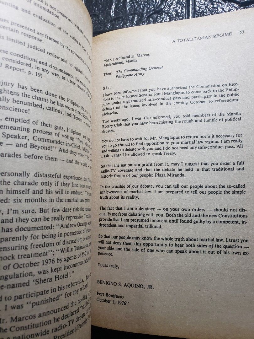 RARE FIRST EDITION 1984 Ninoy Aquino TESTAMENT FROM A PRISON CELL ...