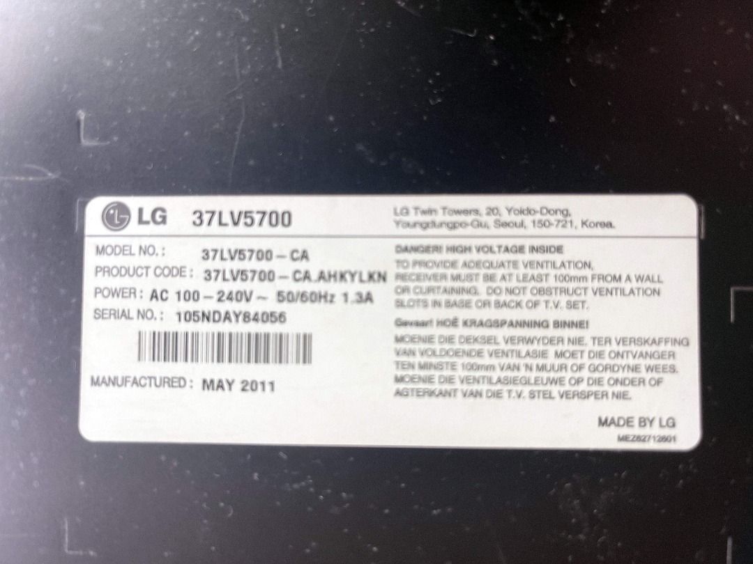 $250 樂金 LG 37吋 LG TV 37LV5700 全高清數碼電視機 無花 無崩 無光暗點 (無座地腳架), 家庭電器, 電視 & 其他娛樂, 電視 - Carousell