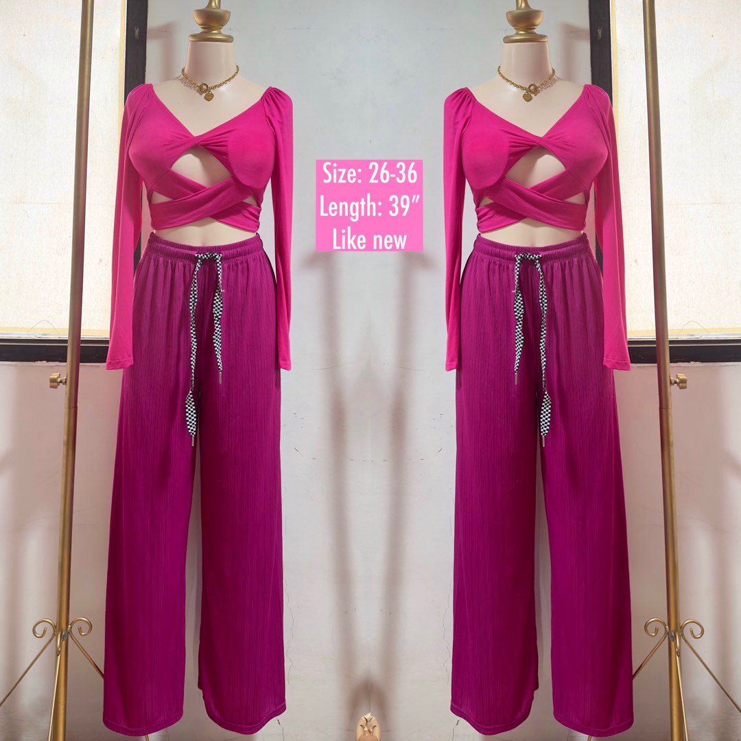 Barbie hot pink track pants jogger casual baggy wide leg trouser, Women ...
