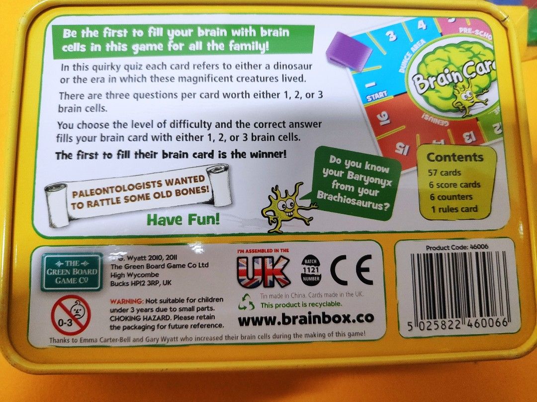 BUNDLE: BrainBox Board Game Dinosaur BrainBites and LOTUS Playing Cards ...