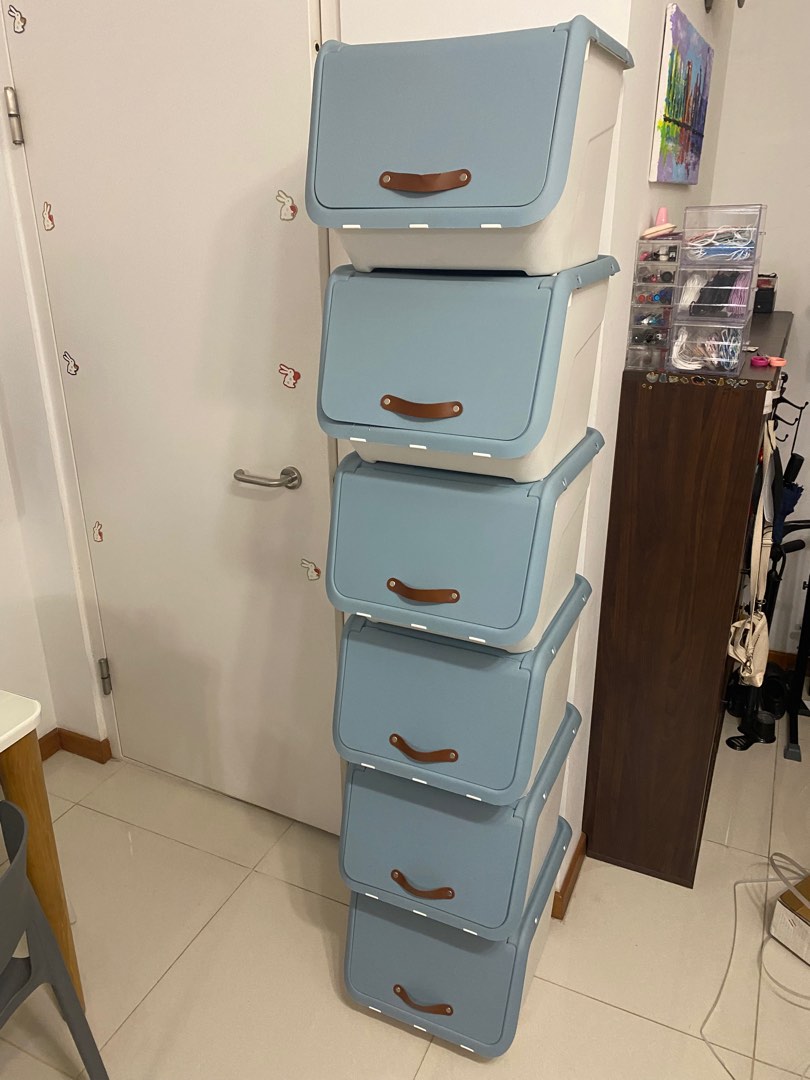 Citylife 35L Stackable Front Opening Storage Box With PU Leather Handle ...