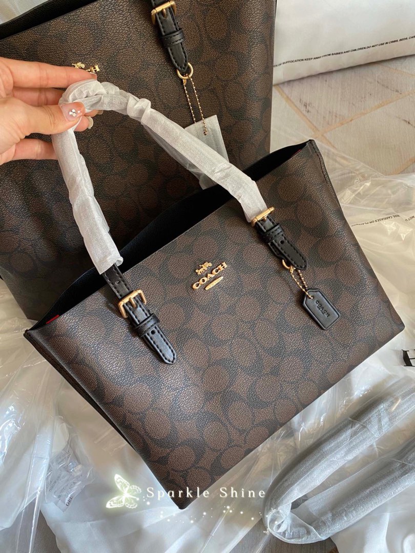 Coach Mollie 25 Tote in Signature Canvas Brown Black, Women's Fashion ...