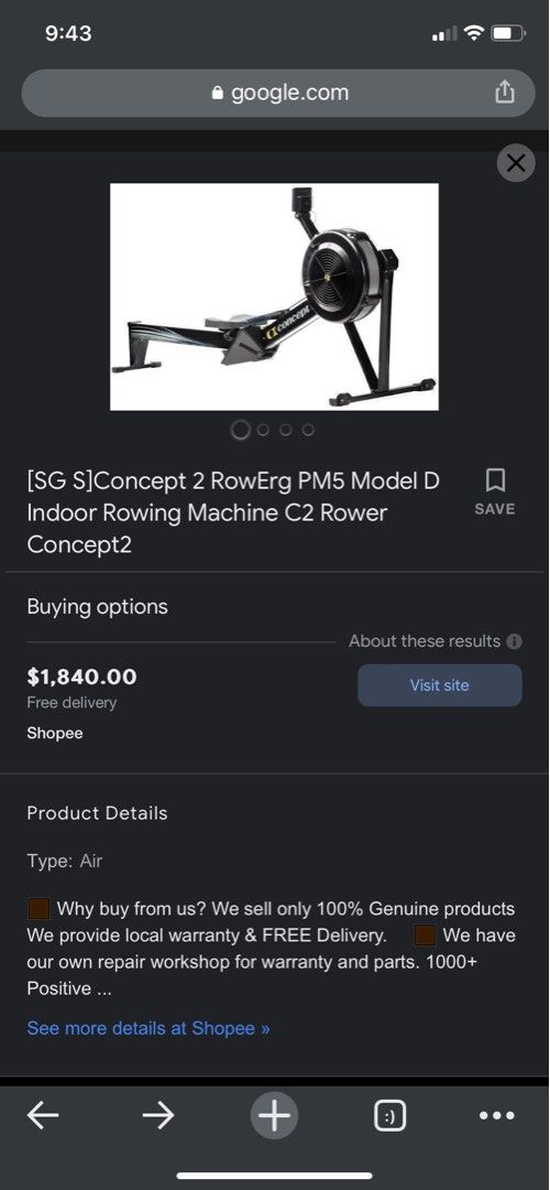 Concept 2 RowErg PM5 Model D Indoor Rowing Machine C2 Rower, Sports ...
