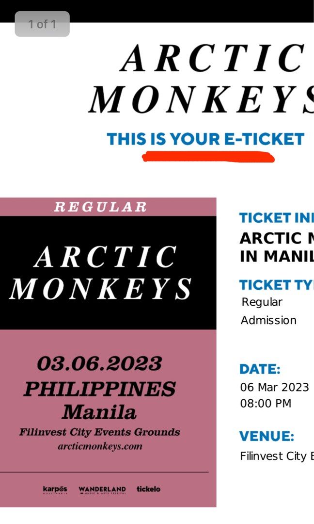 Concert ticket Arctic Monkeys (regular), Tickets & Vouchers, Event ...