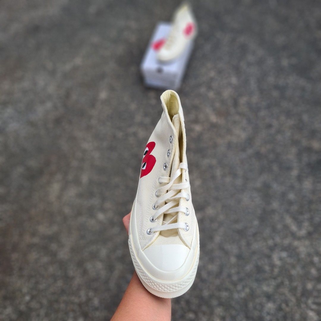 Converse CDG Play Cream High Peeking Heart, Men's Fashion, Footwear ...
