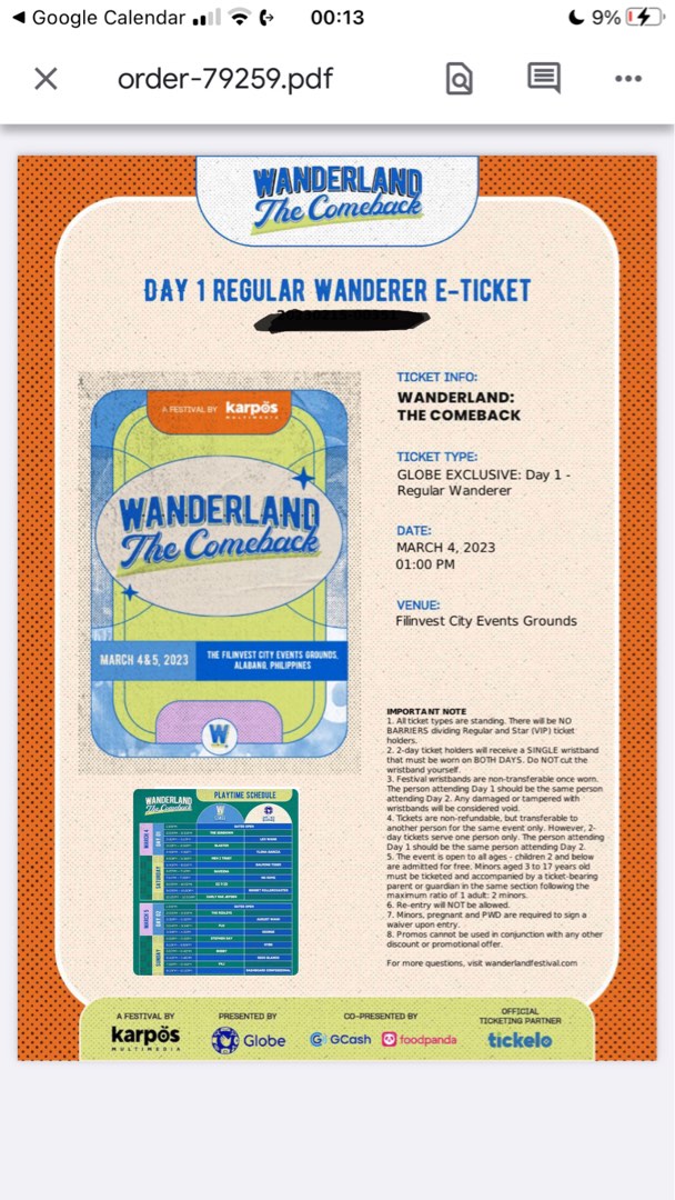 Day 1 Regular Pass 2023 Wanderland: The Comeback, Tickets & Vouchers ...