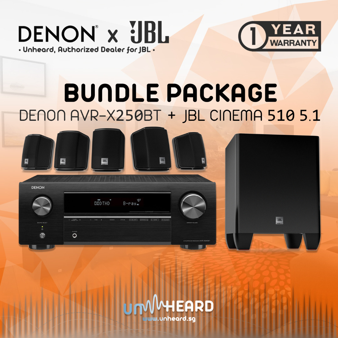 Denon AVR-X250BT AV Receiver and 5.1 JBL Cinema 510 speakers Home ...