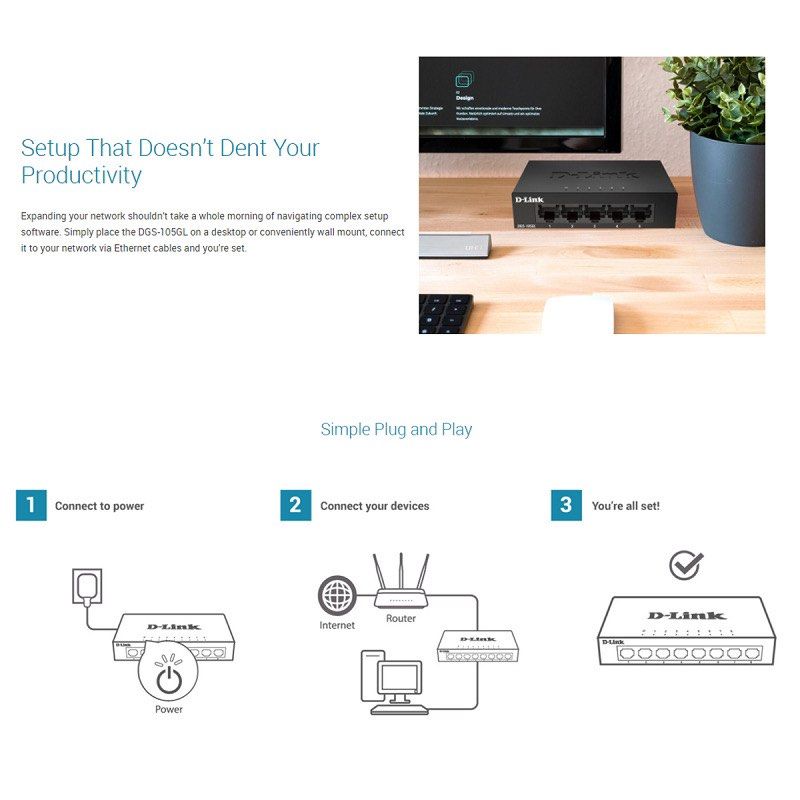D-Link Metal 5/8 Port DGS-105GL 5 Port / DGS-108GL 8 Port Gigabit Metal ...