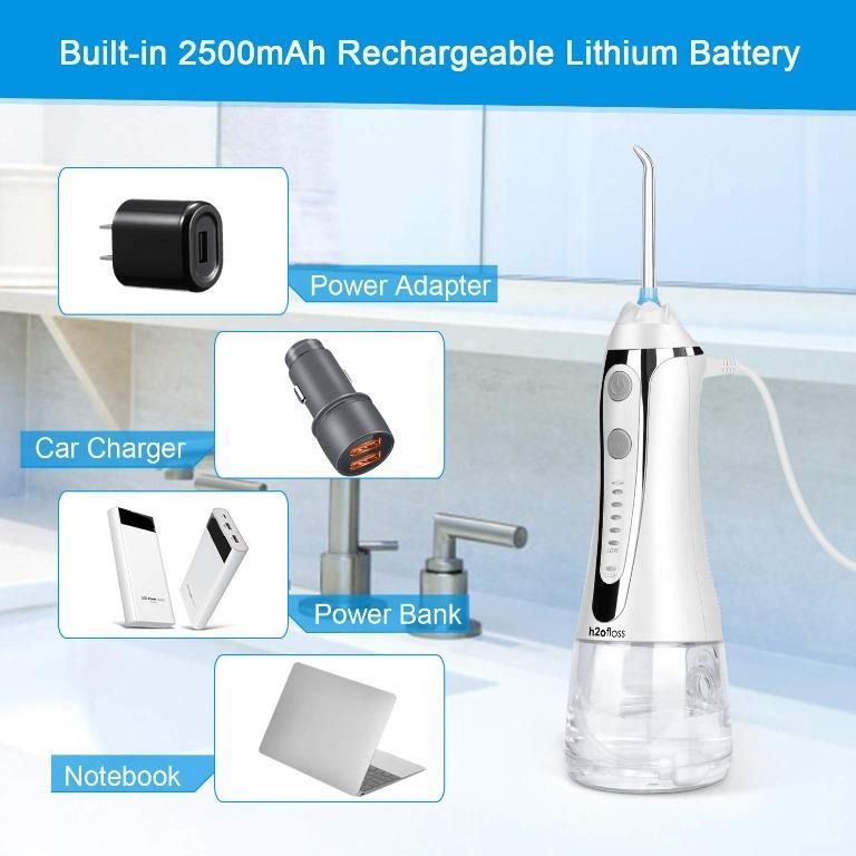 H2ofloss Water Flosser Portable Dental Oral Irrigator with 5 Modes, 6 Replaceable Jet Tips ...