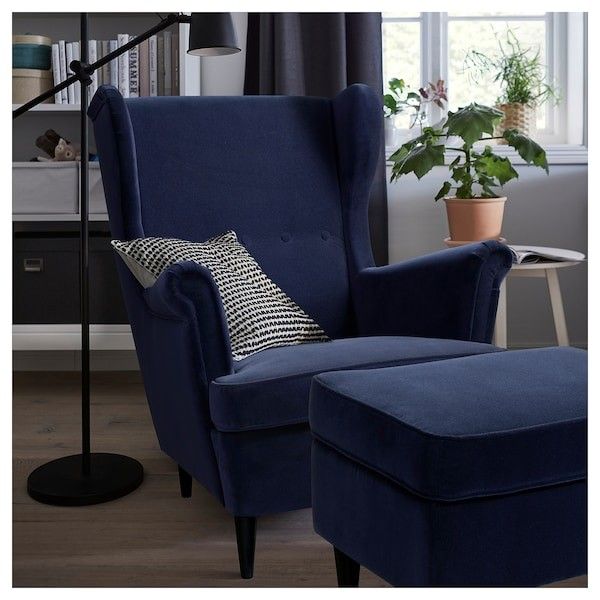 Ikea Strandmon rare blue fabric chair and stool set, Furniture & Home ...