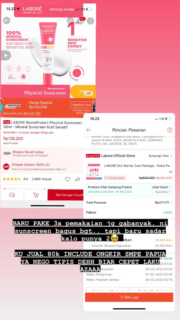 LABORE SUNSCREEN, Kesehatan & Kecantikan, Kulit, Sabun & Tubuh di Carousell