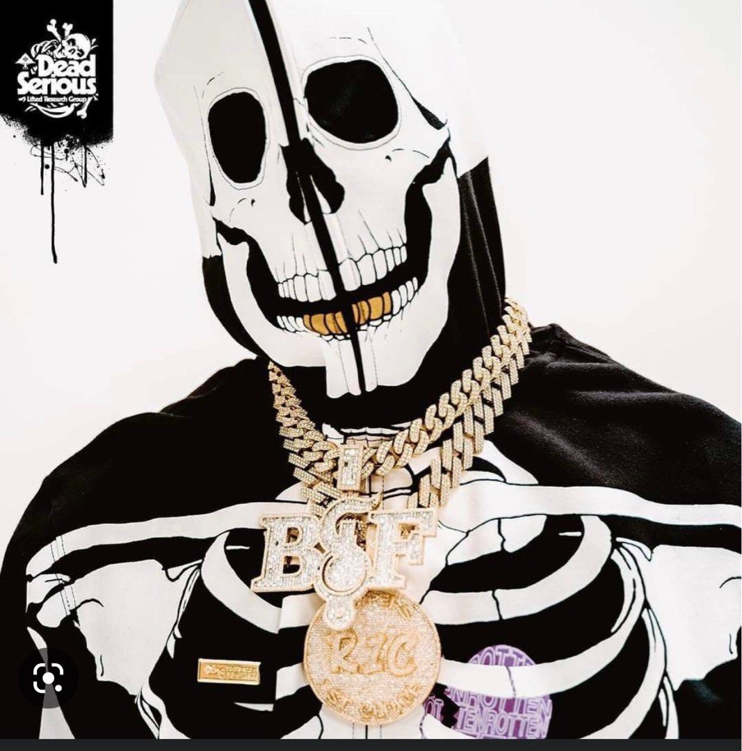 RARE LRG AUTHENTIC DEAD SERIOUS SKELETON HODDIE FULLZIP Y2K PUNK GOTHIC ...