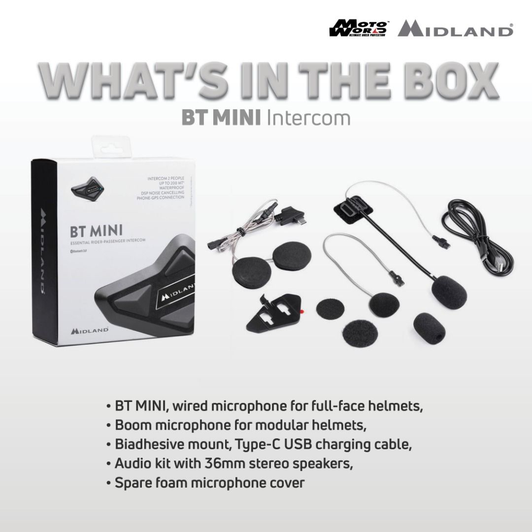 Midland BT Mini Intercom Helmet Bluetooth , Motorcycles, Motorcycle ...