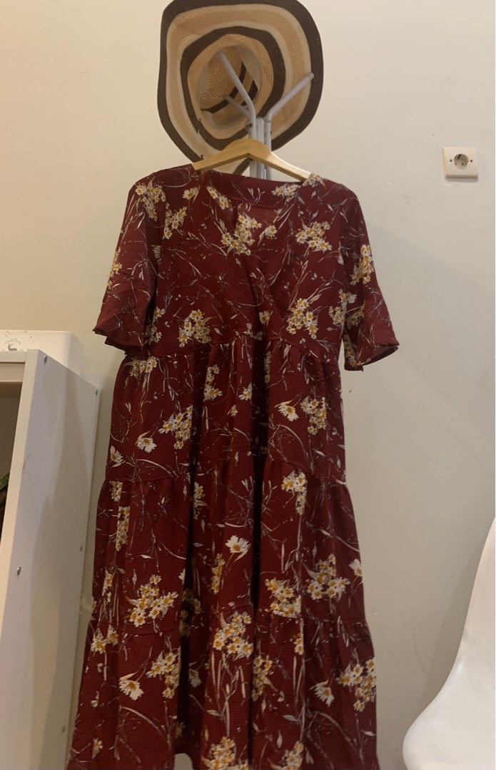 Mini dress bunga model payung, Fesyen Wanita, Pakaian Wanita, Gaun ...