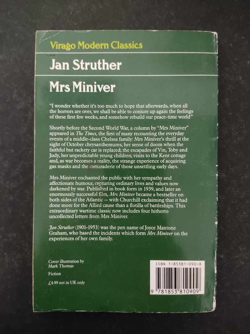 Mrs Miniver by Jan Struther (Virago Modern Classics), Hobbies & Toys ...