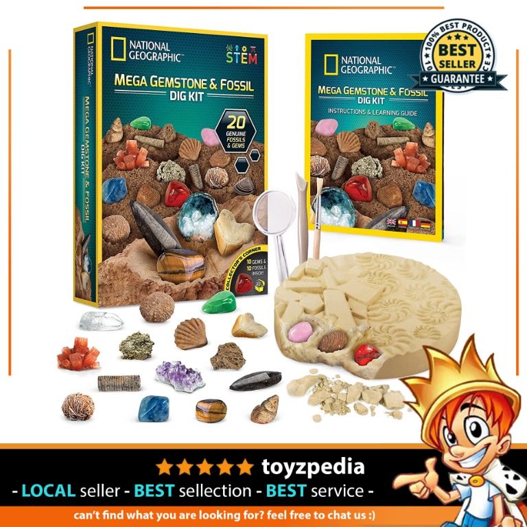 NATIONAL GEOGRAPHIC Mega Fossil and Gemstone Dig Kits - Excavate 20 ...