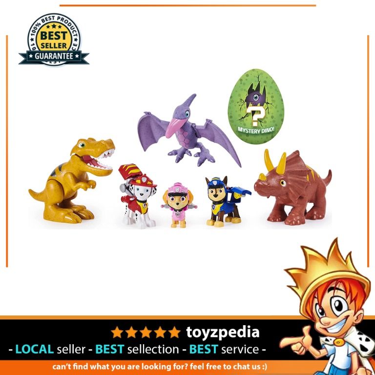 PAW Patrol, Dino Rescue Set with 6 Collectible Pup and Dinosaur Figures ...