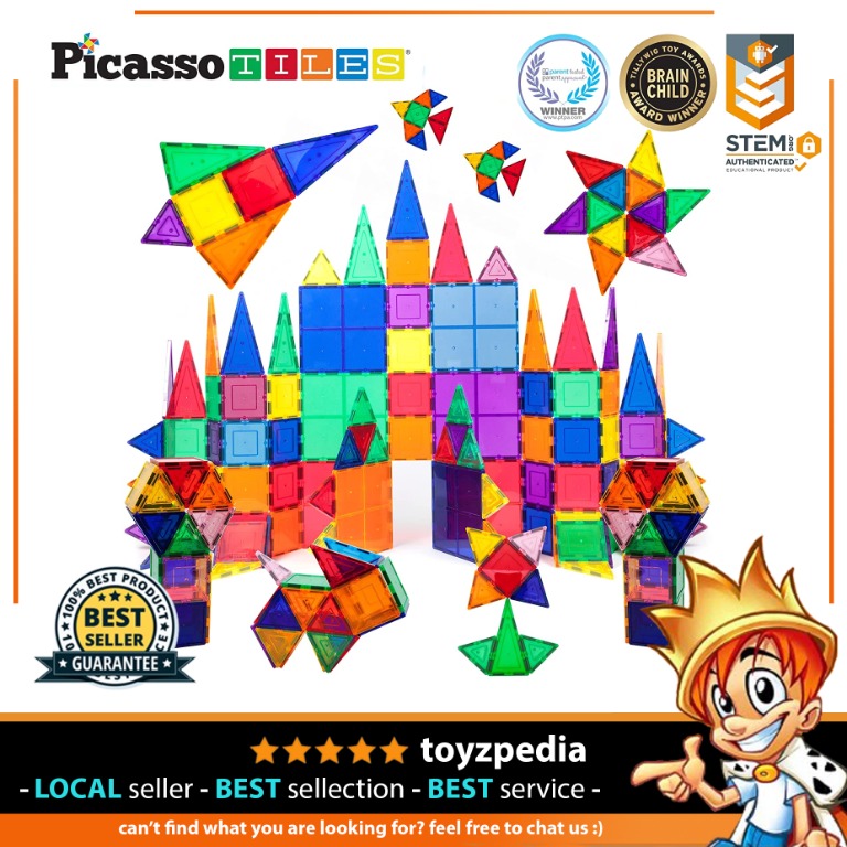 PicassoTiles 100 Piece Set 100pcs Magnet Building Tiles Clear Magnetic ...