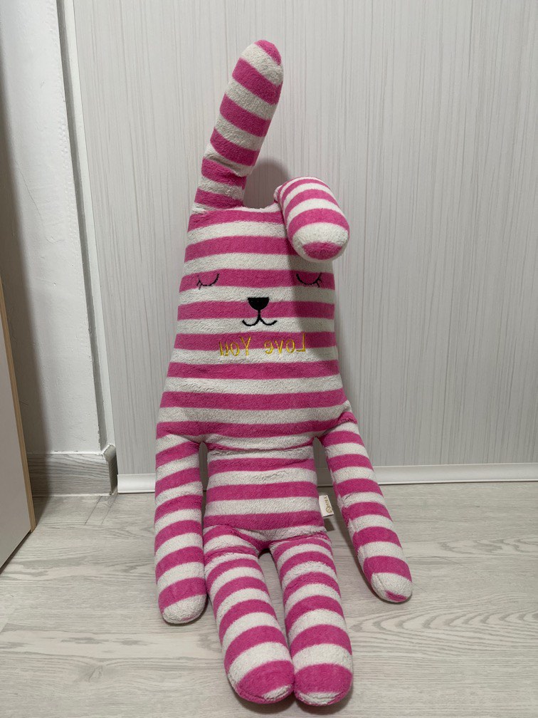 pink and white striped rabbit long soft toy, free plushie, plush toy, similar to craftholic ...