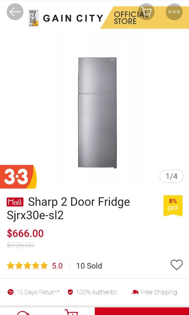 Sharp 2 door compact Refrigerator - 225L, TV & Home Appliances, Kitchen ...