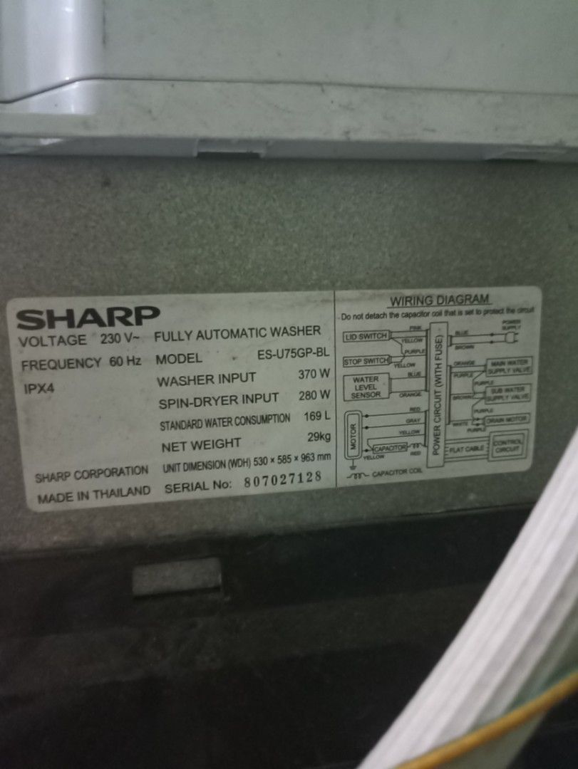 Sharp Automatic Washing Machine ES-U75GP-BL, TV & Home Appliances ...