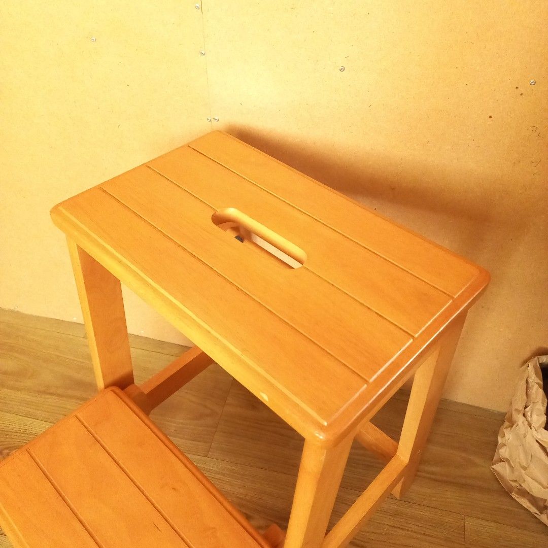 Multipurpose Solid Wood 2 step folding ladder stool, Furniture & Home ...