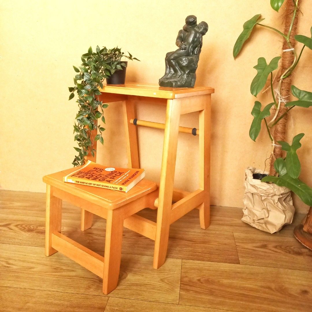 Multipurpose Solid Wood 2 step folding ladder stool, Furniture & Home ...